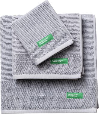 Benetton 3-teiliges Badetuch-Set (30 x 50 + 50 x 90 + 70 x 140 cm), 450 g/m², 100% Baumwolle, Grau Casa (BE023)