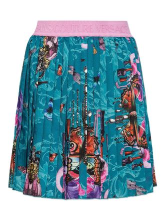Versace Jeans Couture jupe imprimée à design plissé - Bleu