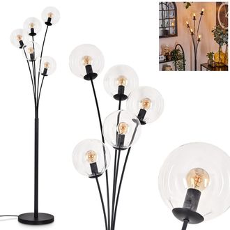 HOFSTEIN Stehleuchte Gastor, Stehlampe aus Metall/Glas in Schwarz/Klar, Leuchte im modernen Retro/Vintage-Design mit Schirmen aus Glas (&Oslash; 15 cm) u. Fu&szlig;schalter