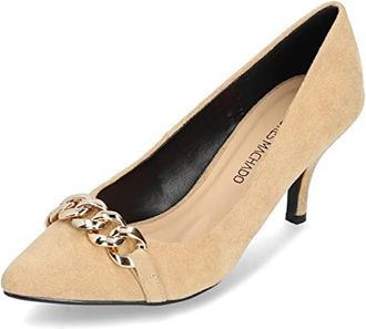 Andres Machado Escarpins en suédine pour Femme Hiver - AM5586 - Bout Pointu et Talon Fin - Décoration Bout - Beige, EU 43