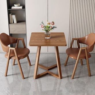 Generic 24-Zoll-Set Mit Quadratischem Esstisch Und 2 Gepolsterten Sesseln - Kompakte St&uuml;hle Aus Kunstleder/Stoff for K&uuml;che, B&uuml;ro Und Empfang(Light Brown,Faux 