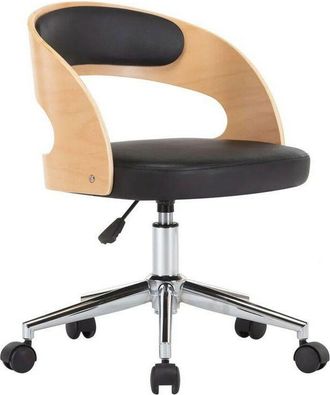 Les Tendances Chaise sur roulettes simili cuir noir et bois clair Esinn