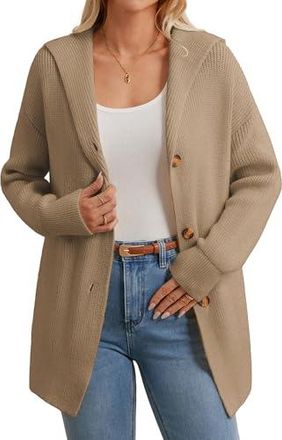 Grace Karin Cardigan long décontracté à capuche en tricot ample pour femme, kaki, XL