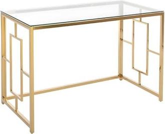 Vente-Unique Bureau en Verre trempé et Acier - Doré et Transparent - Clotilde