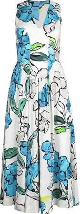 Aje robe mi-longue à fleurs - Blanc