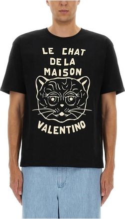 Valentino Garavani Homme, Tops, Noir, Taille: L Le Chat De La Maison Graphic T-Shirt
