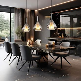 Globo Lighting H&auml;ngelampe 3 flammig Metall Deckenlampe Glas Pendelleuchte rauchfarben H&auml;ngeleuchte, Metall schwarz, 3x E27, LxBxH 90x20x140 cm