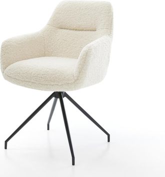 DELIFE Esszimmerstuhl Pejo-Flex Teddystoff Beige Kreuzgestell konisch Schwarz Taschenfederkern, Esszimmerstühle