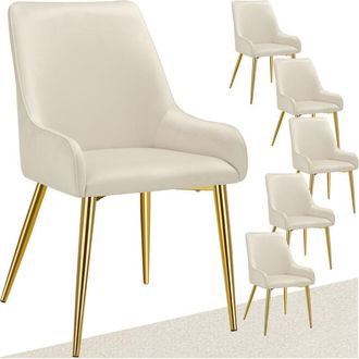 TecTake Tectake - Lot de 6 chaises rembourr&eacute;es en velours ergonomiques - Structure en acier - Hauteur dassise 48 cm - Couleur beige