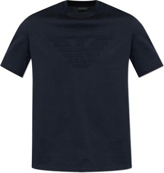 Emporio Armani Homme, Tops, Bleu, Taille: 2XL T-shirt en jersey avec logo intarsia assorti