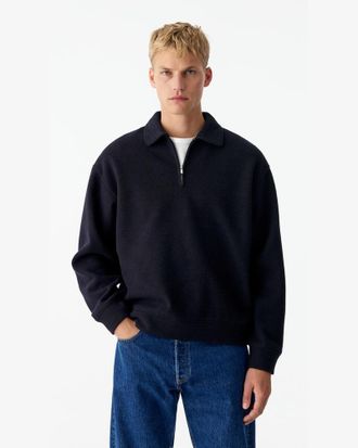 Arket Doubleface-Pullover Mit Kurzem Rei&szlig;verschluss -Blau