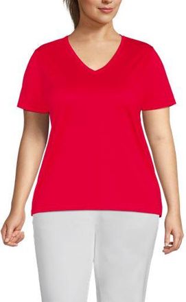 Lands End Supima Kurzarm-Shirt mit V-Ausschnitt, Damen, Größe:52-54 plus, Pink, Baumwolle, by Lands End