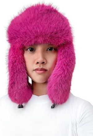 Lina & Lily Chapeau de Trappeur Chapka Femme Hiver Chaud Fausse Fourrure Poils Longs (Rose Foncé)