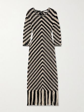 Zimmermann Halliday Midikleid Aus Geh&auml;kelter Baumwolle Mit Fransen - Schwarz