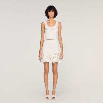 Sandro D&eacute;bardeur court en maille &agrave; fleurs