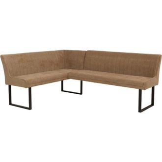 Hhg Eckbank HHG-542, Esszimmerbank Bank, &Ouml;ko-Tex (310g/m&sup2;) Chenille Stoff/Textil Metall 159x210cm hellbraun