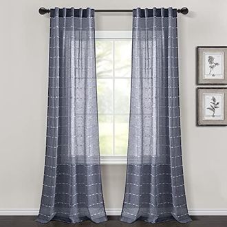 Lush Décor Farmhouse Strukturierte Schlaufen-/Stangentasche, durchscheinend, 213,4 cm L x 96,5 cm B, Marineblau