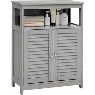 Costway Costway - Meuble Salle de Bain/Rangement de Salle de Bain-2 Portes Persiennes-Etag&egrave;re r&eacute;glable-Dispostif Anti-basculement-60x30,5x80cm Blanc