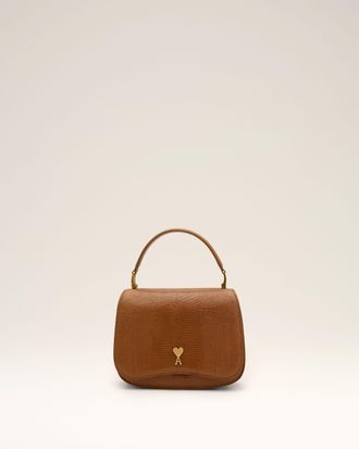 Ami Ami Paris - Sac port&eacute; main Paris Paris marron en cuir de vachette emboss&eacute; l&eacute;zard Cognac - TU - Unisex