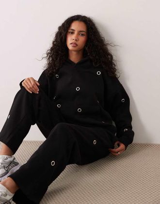 KAIIA Oversize-Hoodie-Kombiteil mit &Ouml;sen-Front in Schwarz