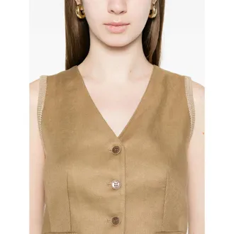 Max Mara Womens Linen Waistcoat With Knitted Panel Brown-Neutrals Outer: Linen; Lining: Acetate Waistcoats & Gilets Brown/neutrals