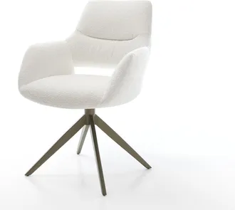 DELIFE Drehstuhl Yago-Flex mit Armlehnen Boucl&eacute; Creme-Wei&szlig; Kreuzgestell breit Effektfinish Titan 360&deg; drehbar Wippfunktion Taschenfederkern, Esszimmerst&uuml;hle