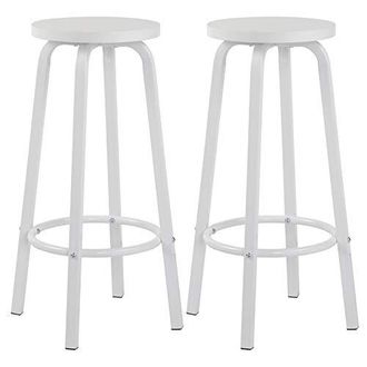 Woltu 2 X Tabourets de Bar Bistro Tabouret Assise Rond en MDF et m&eacute;tal,Blanc BH237ws-2