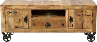 SIT-M&ouml;bel Rustic 1915-04 Lowboard mit 2 T&uuml;ren, 1 Schublade, 1 offenes Fach, aus Mangoholz, Antik, braun, Wortprints, 140 x 40 x 55 cm