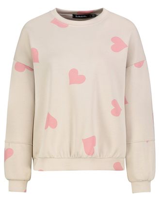 Sublevel Damen Pullover LSL-509 Pulli Rundhals Sweatshirt mit Herzen Light Beige S/M