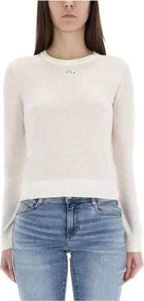 Diesel Femme, Pulls, Blanc, Taille: 36 FR Pull Col Rond en Tricot Effet Vieilli