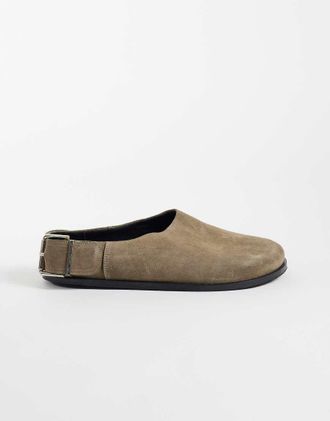 Asos Marshall mules plates en daim v&eacute;ritable couleur taupe-Marron