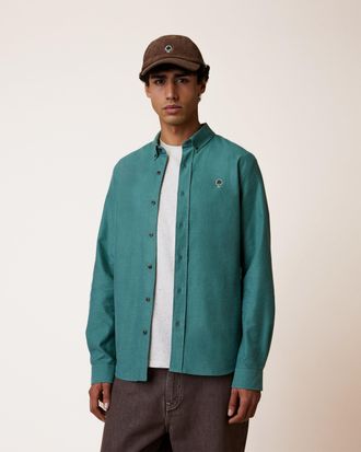 Faguo Chemise en velours vert bleu