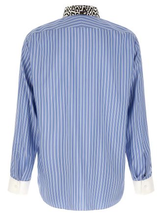 Tom Ford Animal-Print Collar Striped Silk Shirt - Blue