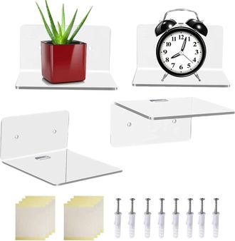 Generico Schwebende Acrylregale: Wandregale aus Acryl, multifunktionale Halterung, 4-teilig, Selbstklebender Wand-Organizer zur Aufbewahrung, Schlafzimmer, K&uuml;c