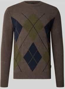 Bugatti Regular Fit Strickpullover aus Woll-Mix mit Karo-Muster