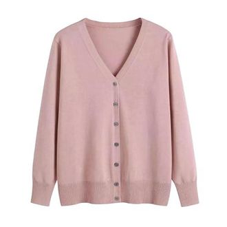 Generic Cardigan en tricot &agrave; col en V pour femme avec bordure c&ocirc;tel&eacute;e &agrave; manches longues simple boutonnage &eacute;l&eacute;gant, rose, Taille XS