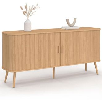 IDMarket Idmarket - Buffet 160 cm romie xxl 2 portes coulissantes lattes tasseau bois coloris ch&ecirc;ne
