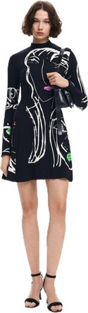 Desigual Damen Woman Knit Long Sleeve Dress, Schwarz, XXL EU