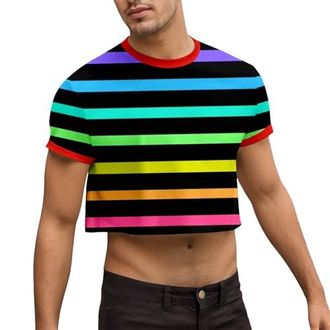 Generic T-shirt &agrave; manches courtes et col rond ray&eacute; pour homme, Noir, XXL