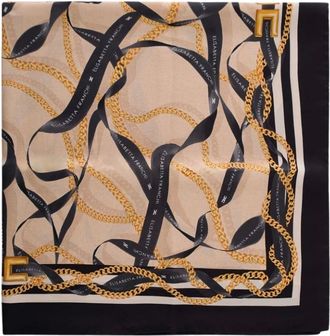 Elisabetta Franchi Femme, Accessoires, Multicolore, Taille: ONE Size Foulard en twill de soie avec imprim&eacute; cha&icirc;ne et ruban