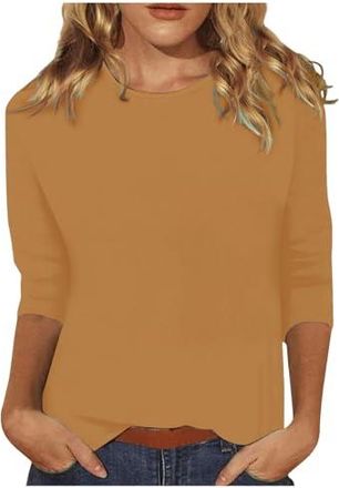 Generic T-shirts d&eacute;contract&eacute;s &agrave; manches 3/4 pour femmes 2025 coupe ample athl&eacute;tique tendance coupe ample mignons t-shirts de couleur unie pour sortir, col ron