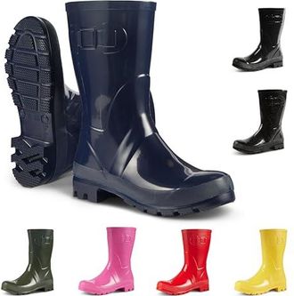 Juju Bottes en caoutchouc imperm&eacute;ables pour femme | Bottes en caoutchouc PVC | Coupe confortable et &eacute;l&eacute;gante, bleu marine, 37 EU