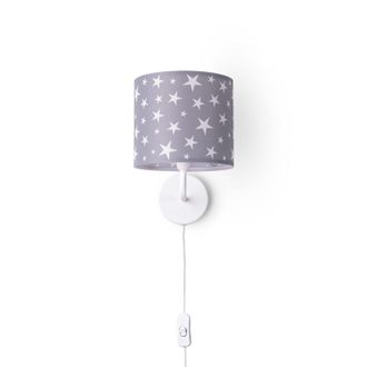 Paco Home Wandlampe Kinderzimmer Stofflampenschirm Rund Wandleuchte Babyzimmer Mond Sterne Wolken E14 Mit Stecker Und Kabel