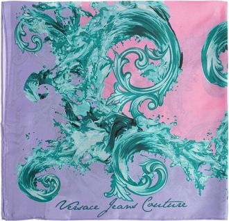 Versace Jeans Couture Femme, Accessoires, Vert, Taille: ONE Size Foulard en twill de soie imprim&eacute;