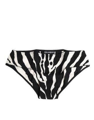 Dolce & Gabbana Womens Zebra-Print Silk Slip Briefs Black Elastane Bodysuits