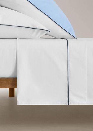 Mango Drap plat enfant percale de coton liser&eacute; en contraste lit 90 cm bleu ciel - Home - Lit 90 cm - MANGO HOME