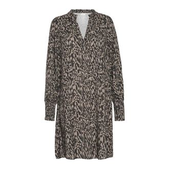 Kaffe Robe Lignes Graphiques avec D&eacute;tail &agrave; Volants - Femme - Robes - Noir - Taille: 42 FR