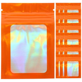 IFUNDOM 100 St&uuml;ck Schmuckbeutel Orange Selbstklebend Aluminiumfolie mit Fenster Schmuckverpackung T&uuml;tchen f&uuml;r Pillen Perlen Aufbewahrung Reise