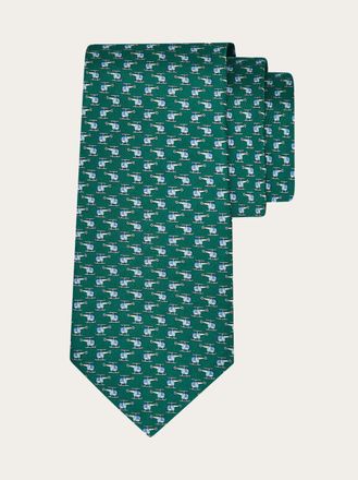 Ferragamo Herren Seidenkrawatte mit Helicopter-Print Gr&uuml;n