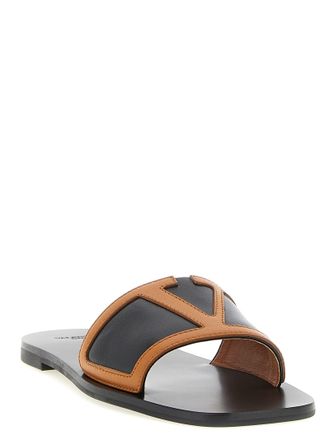 Valentino Garavani Womens Brown Lamb Leather Slides Shoe